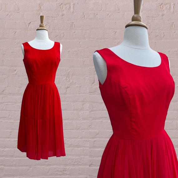 1960s tomato red chiffon dress • 50's 60's mid century - Gem