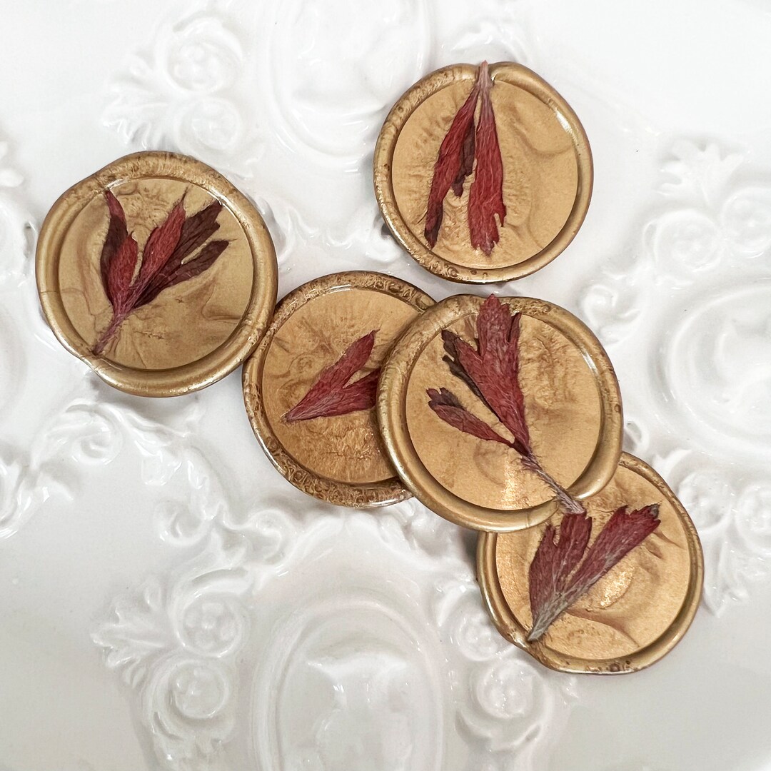 Pack of 10 | Red Anemone in Gold Wax Seal Self Adhesive, Holiday Cards ...