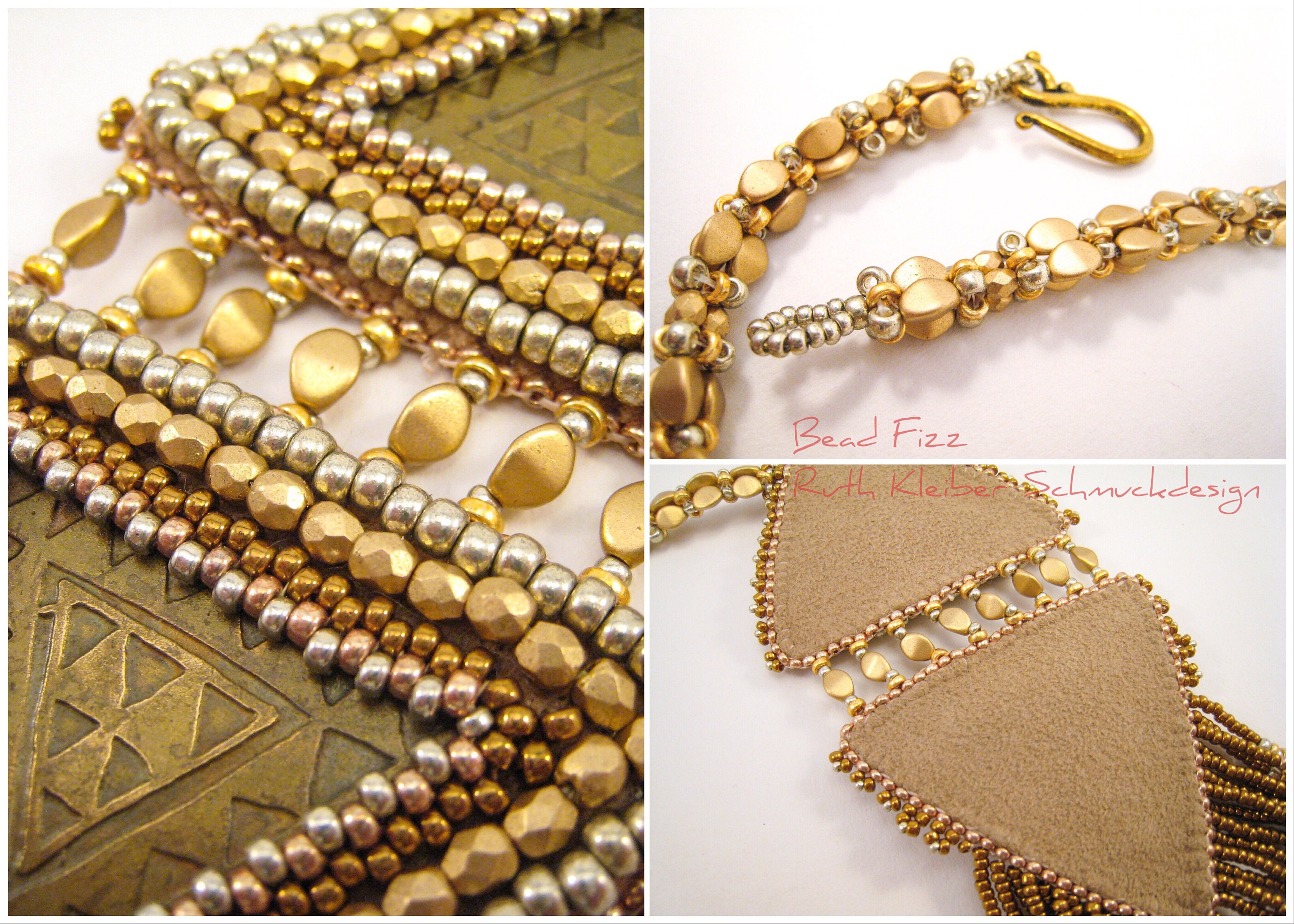 Golden Glass Beads Necklace With Bead Embroidery Bold - Etsy UK