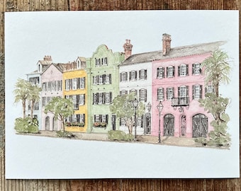 Charleston South Carolina Rainbow Row Watercolor Print - Etsy