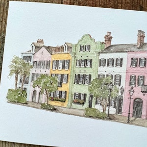 Charleston Rainbow Row Watercolor - 5x7 OR 8x10 Watercolor Sketch Print ...