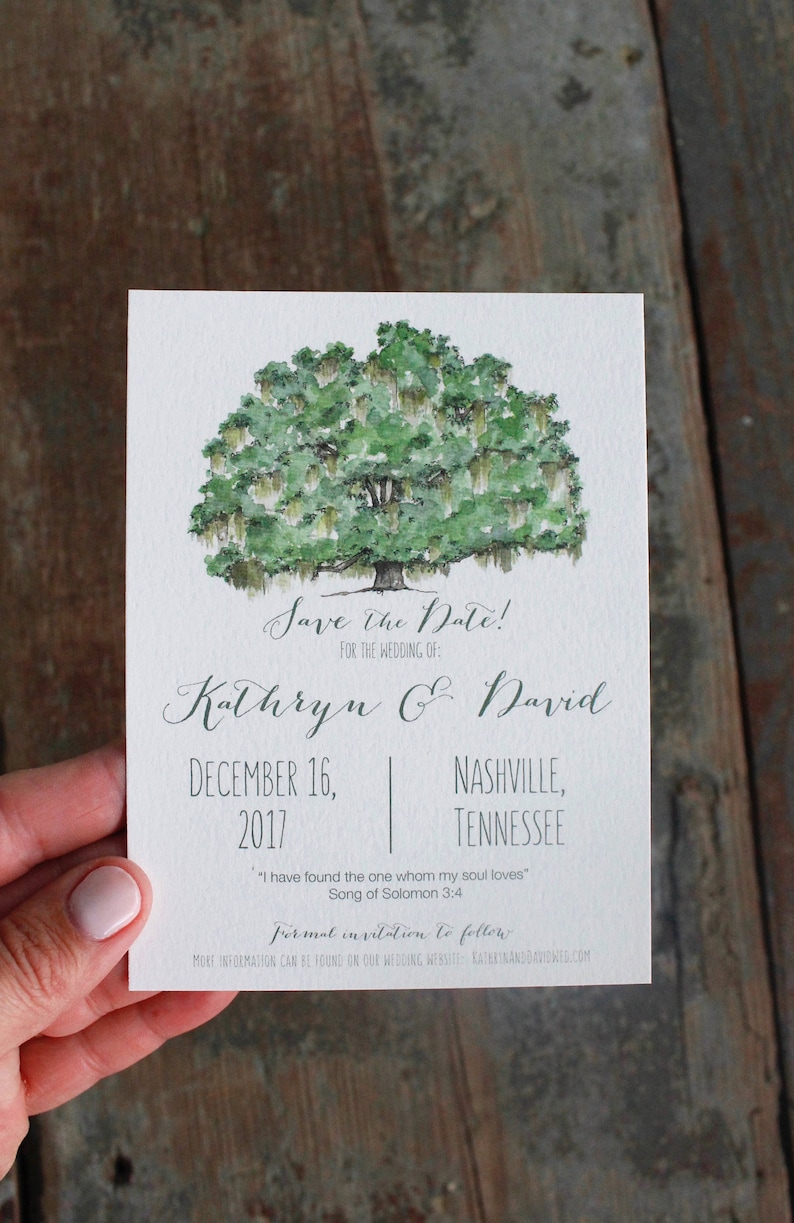 Watercolor Live Oak Tree Save the Date Sample - Southern Wedding - Etsy