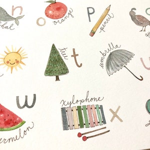 Alphabet Nursery Art - Watercolor Alphabet Chart 8x10 or 11x14 Gender ...