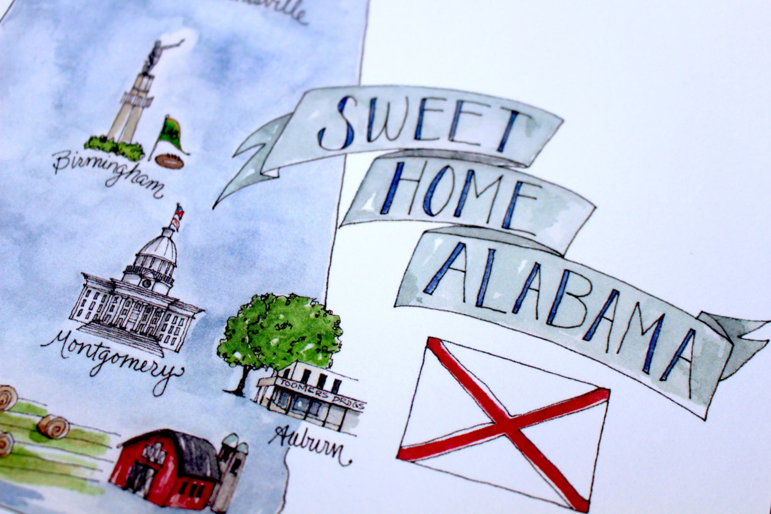 State of Alabama Print 7x7 Watercolor Print - Etsy