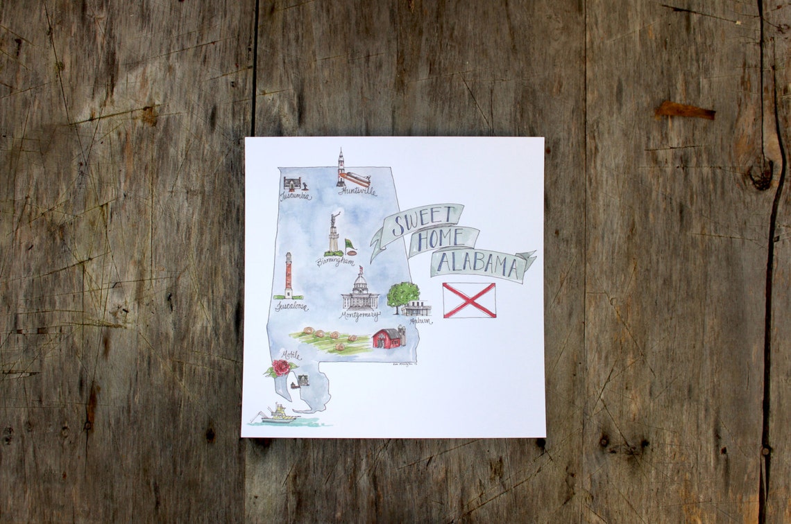 State of Alabama Print 7x7 Watercolor Print - Etsy