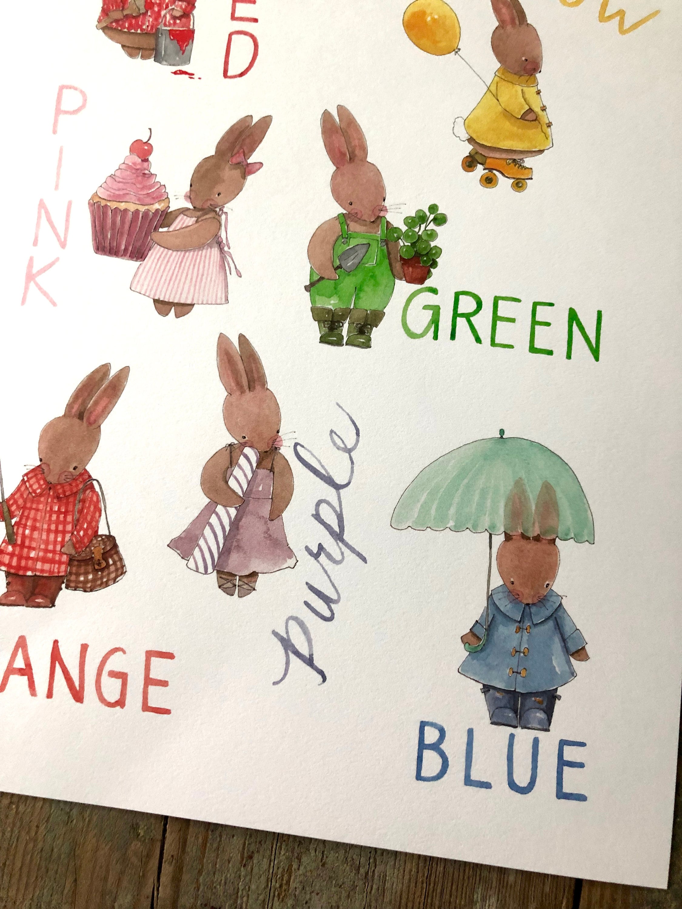 Nursery Art Bunny Color Chart 8x10 or 11x14 Gender Neutral | Etsy