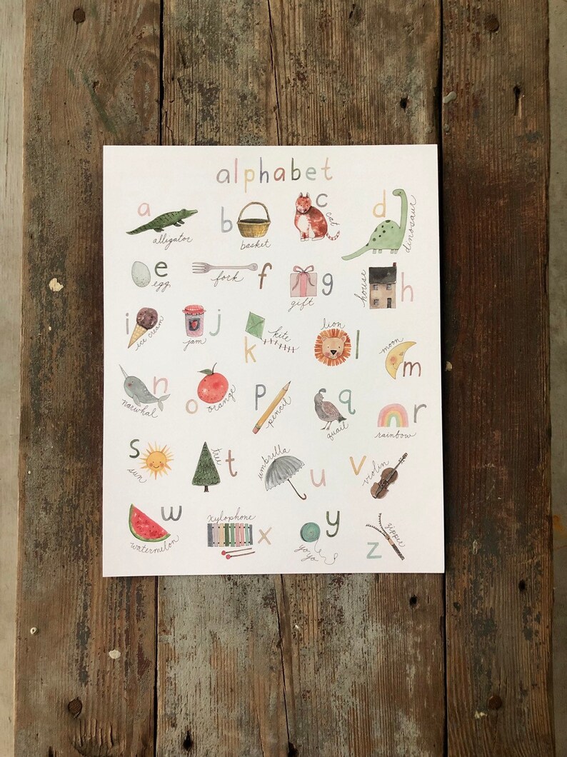 Alphabet Nursery Art Watercolor Alphabet Chart 8x10 or 11x14 - Etsy