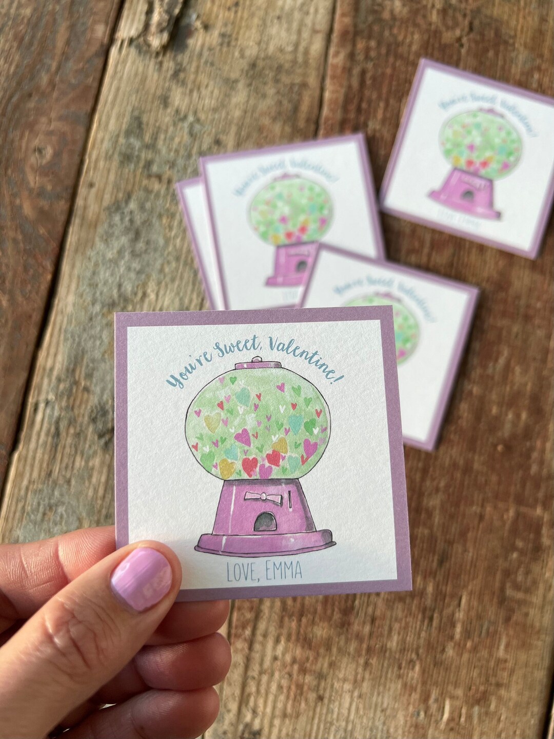 Valentines - Gumball - Heart Candy Valentine Cards or Stickers - Purple ...