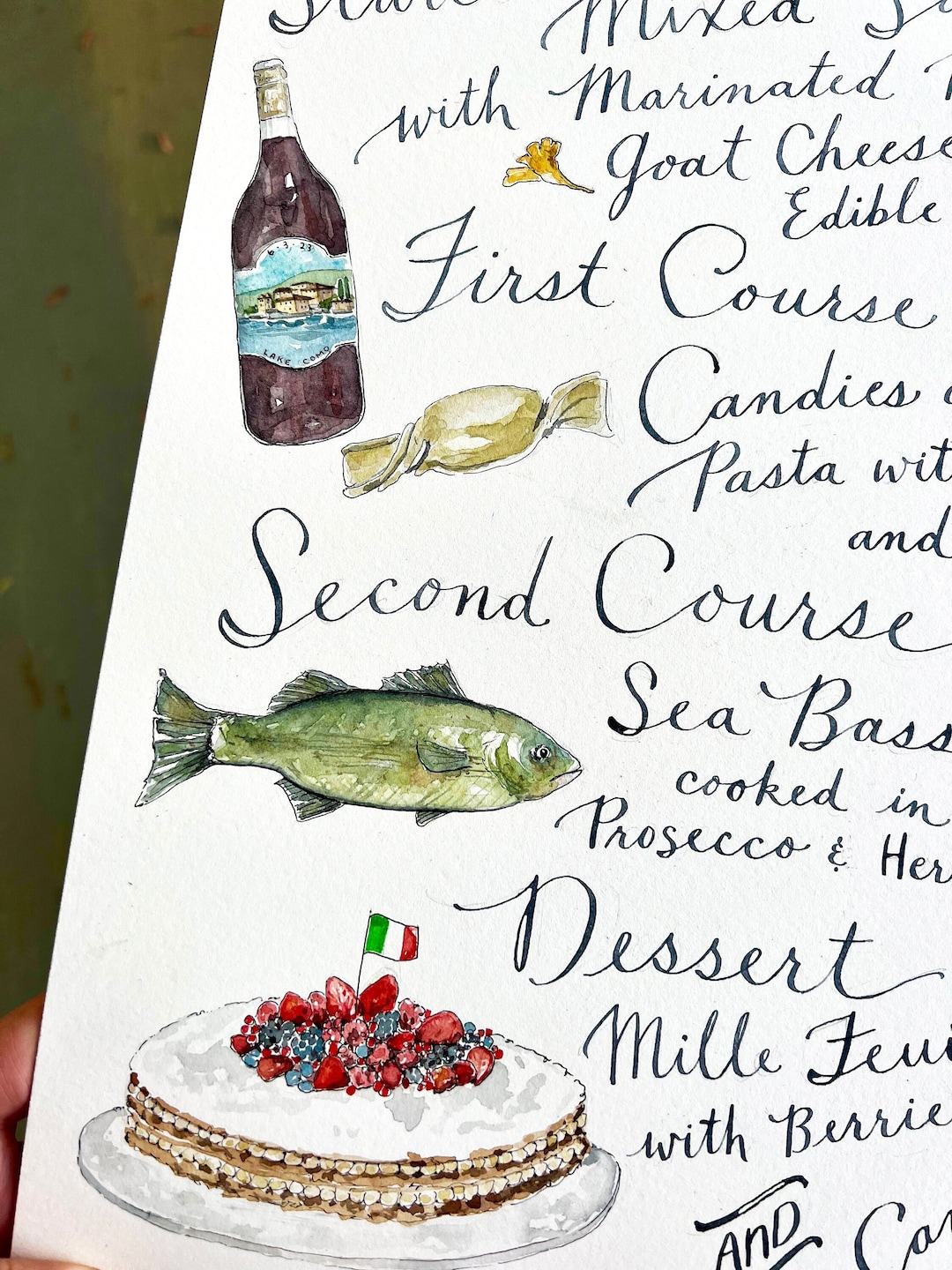 Custom Watercolor Wedding Menu Illustration With Calligraphy - Etsy