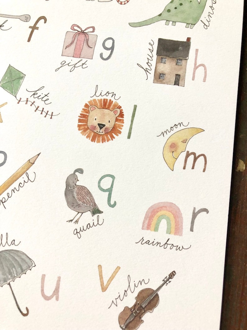 Alphabet Nursery Art Watercolor Alphabet Chart 8x10 or 11x14 | Etsy