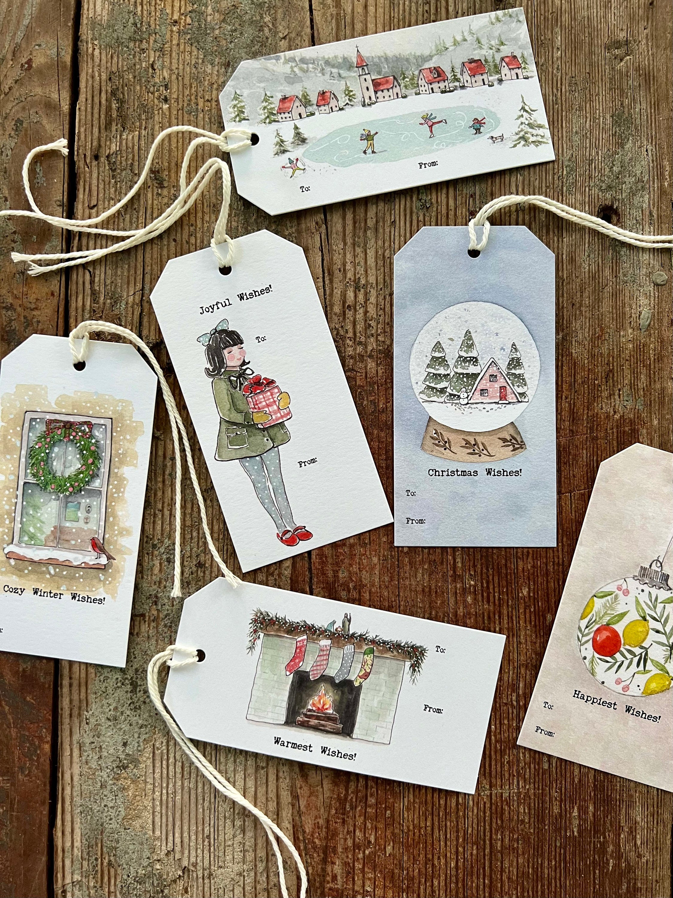 Retro Inspired Christmas Wishes Gift Tags - Pinks, Blues, Greens ...