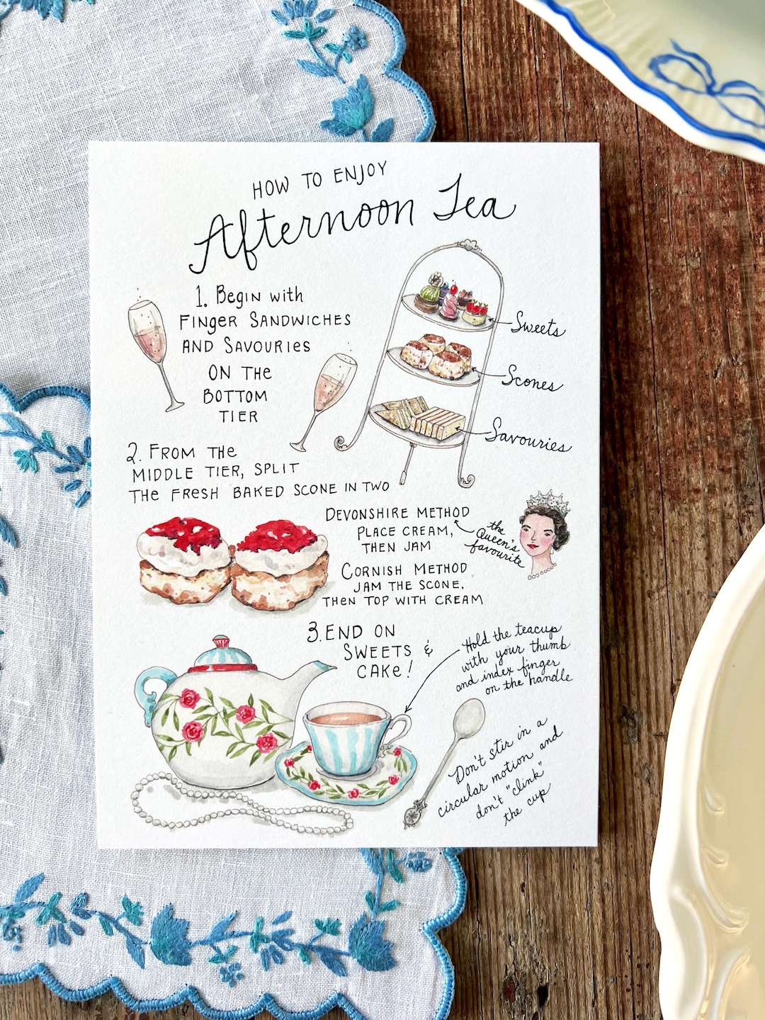 Watercolor "how to Enjoy Afternoon Tea" Menu or Print - 5x7 or 8x10 Tea ...