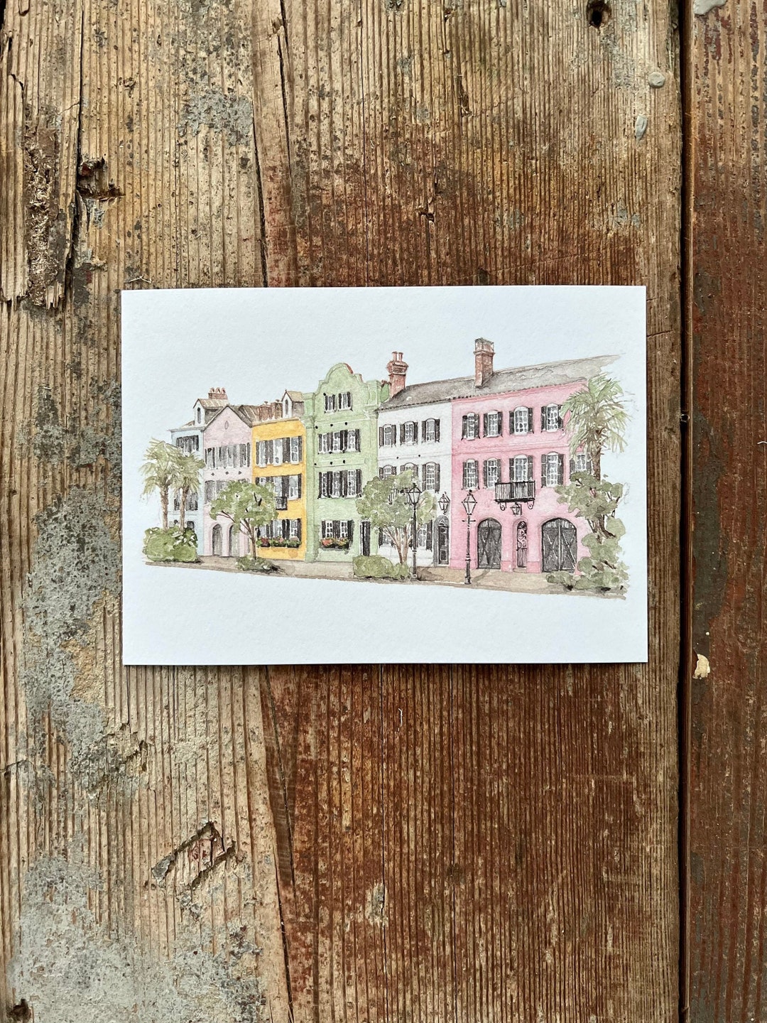 Charleston Rainbow Row Watercolor - 5x7 OR 8x10 Watercolor Sketch Print ...