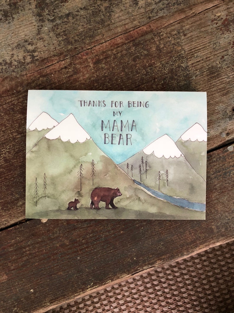 Birthday Card Mama Bear Card Birthday Card Watercolor Card - Etsy