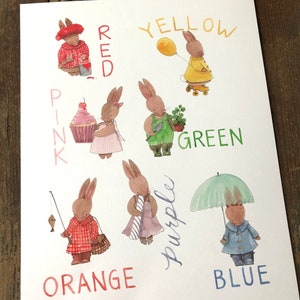 Nursery Art - Bunny Color Chart - 8x10 or 11x14 Gender Neutral Child's ...