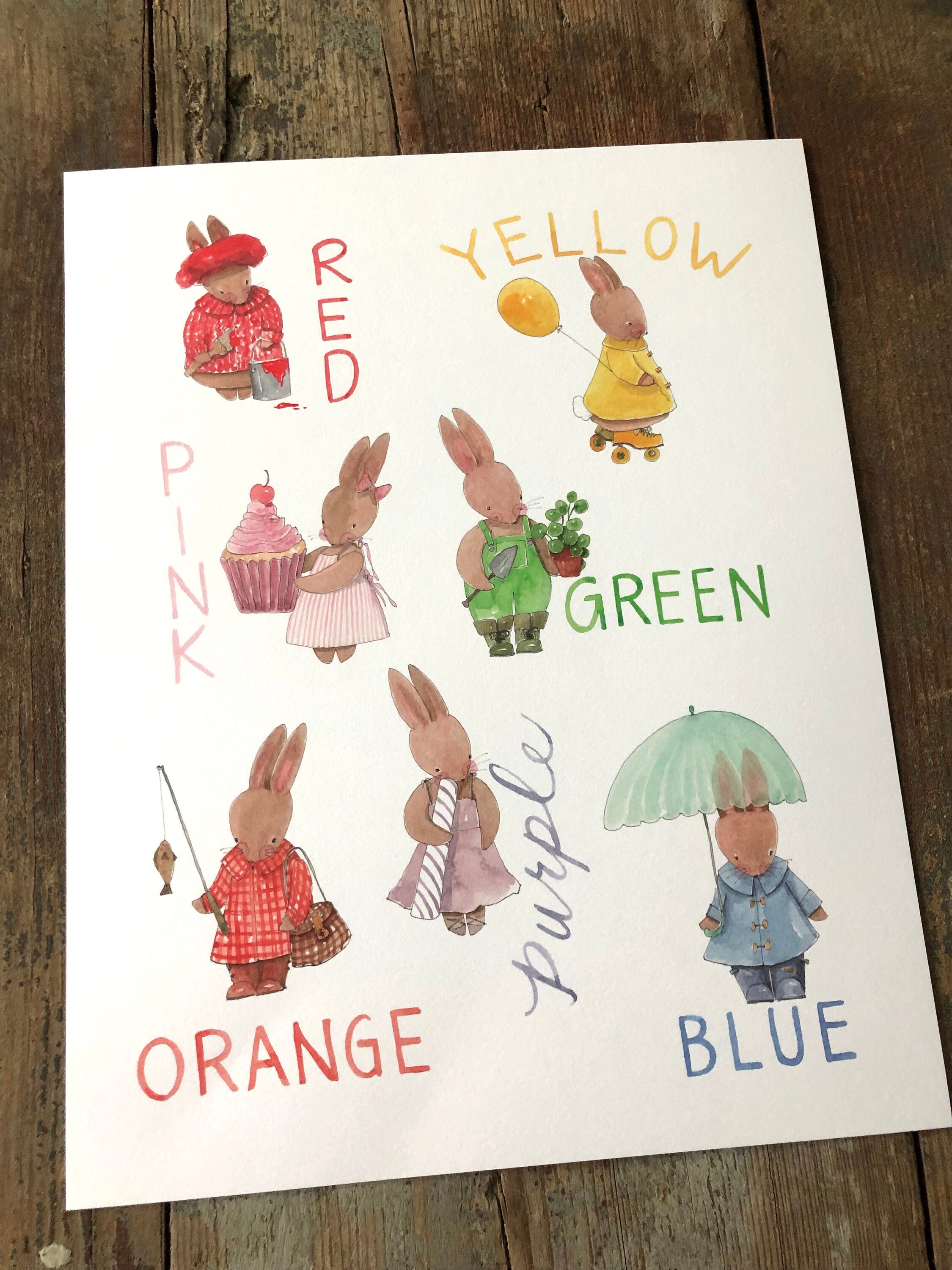 Nursery Art Bunny Color Chart 8x10 or 11x14 Gender Neutral | Etsy