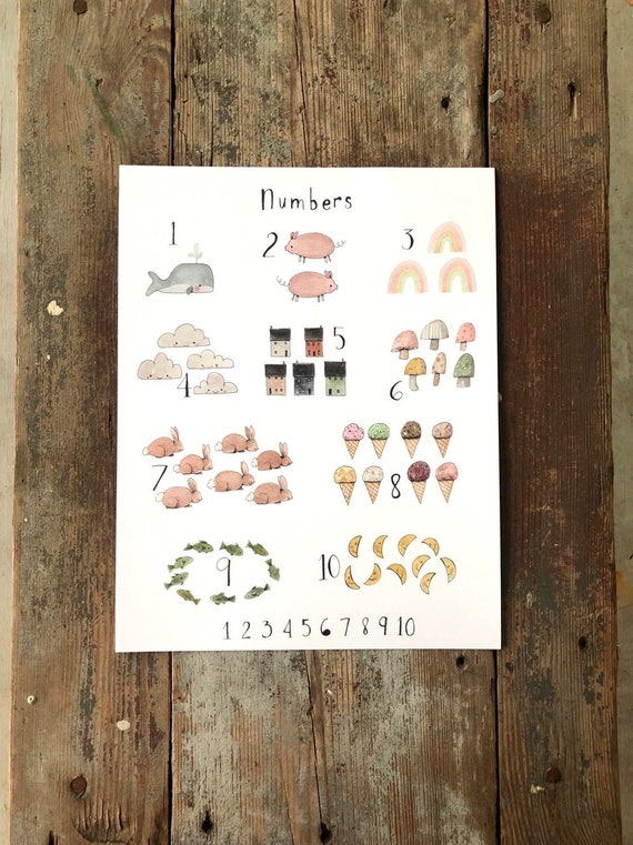 Numbers Nursery Art Numbers Watercolor Chart 8x10 or 11x14 | Etsy