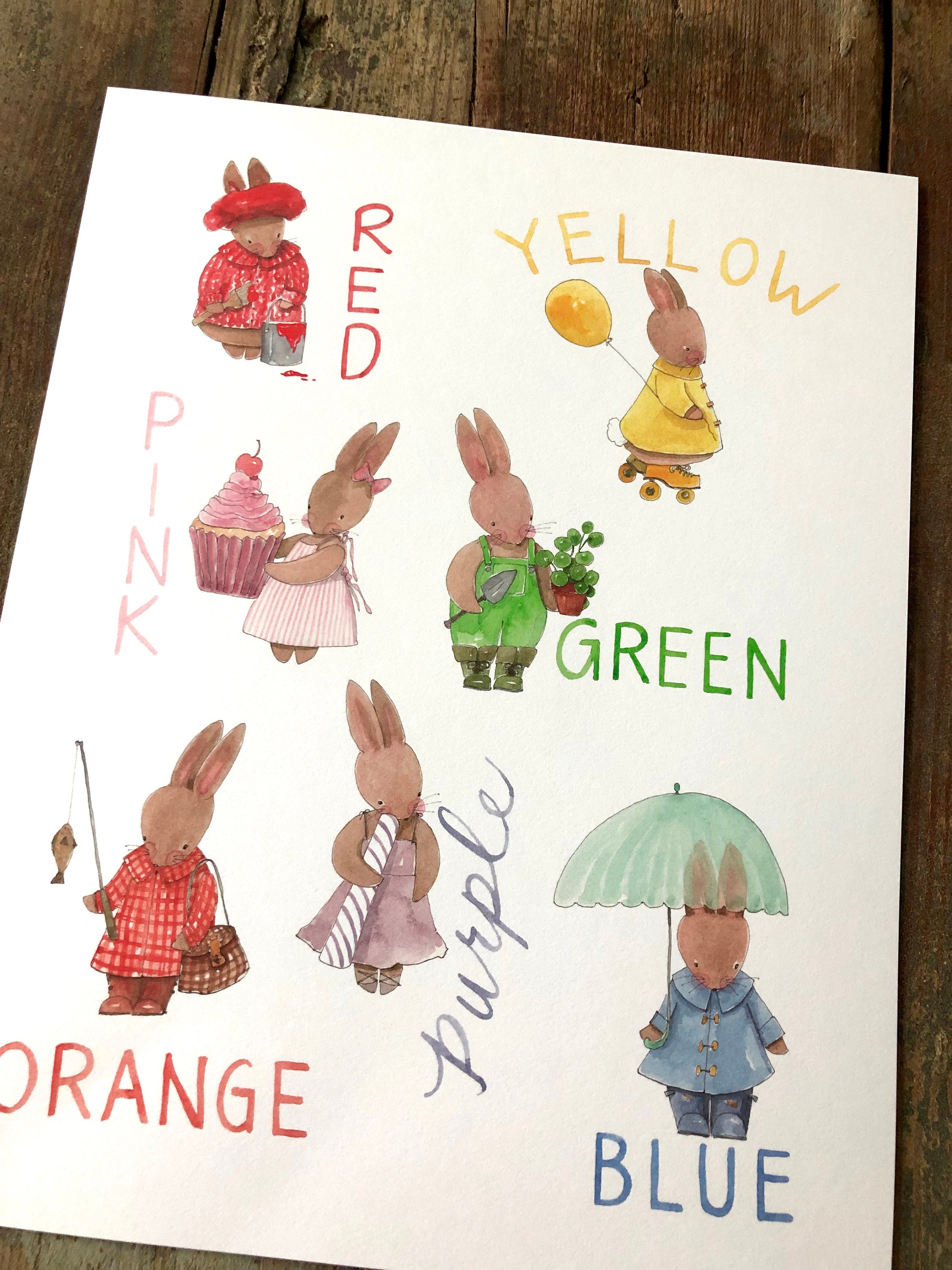 Nursery Art Bunny Color Chart 8x10 or 11x14 Gender Neutral | Etsy