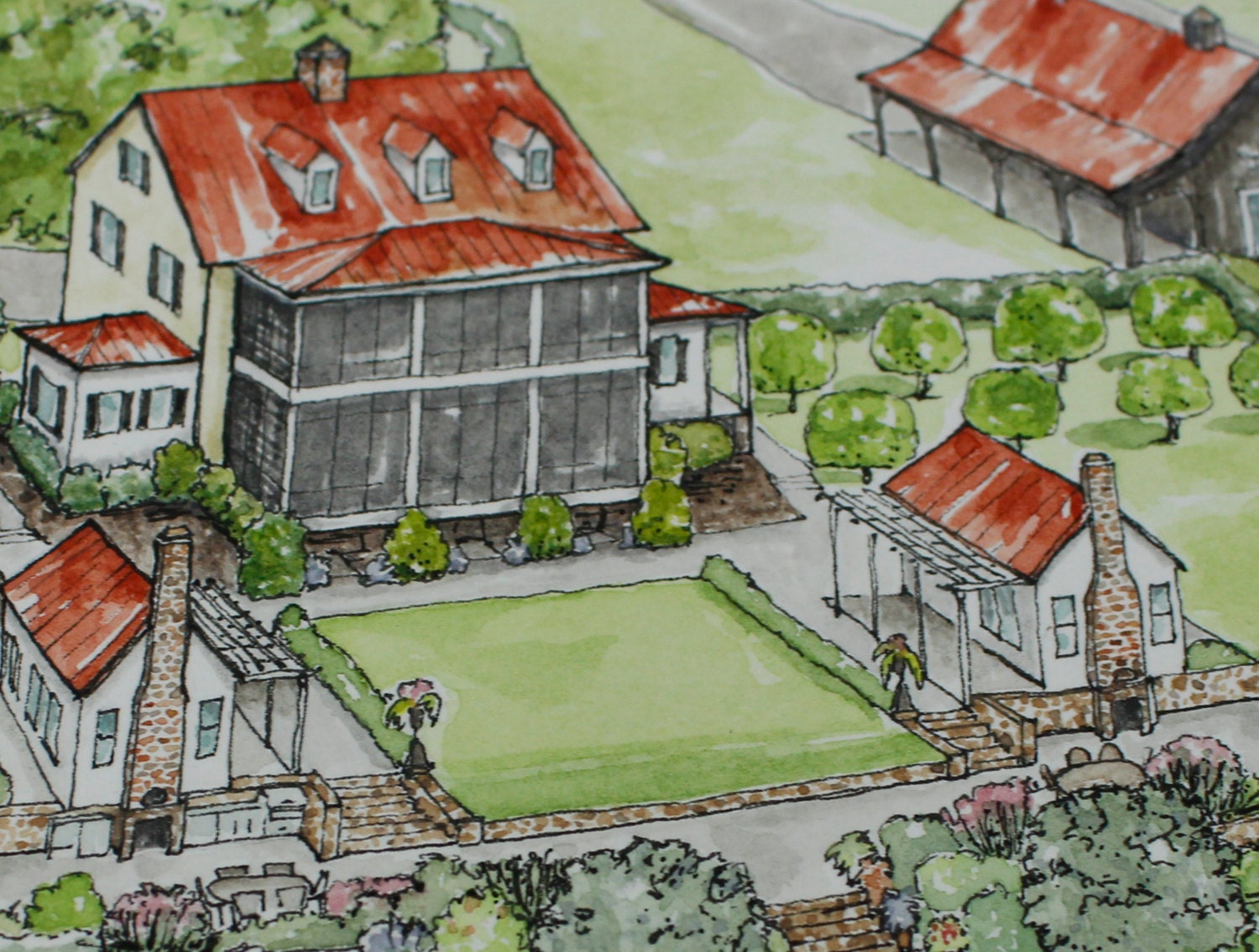 Custom Watercolor Wedding Venue Map: Aerial Farm Illustration - Etsy