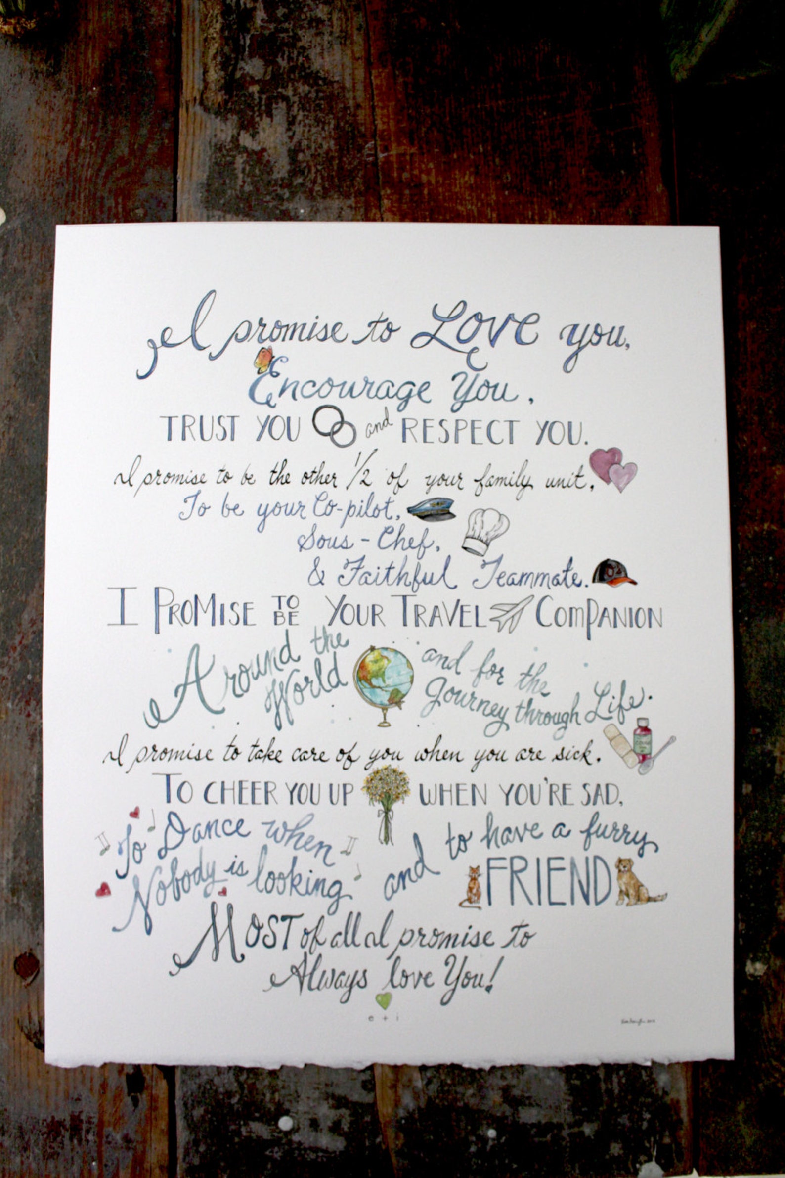 Vow Art Wedding Vow Art Watercolor Vows Ink and - Etsy