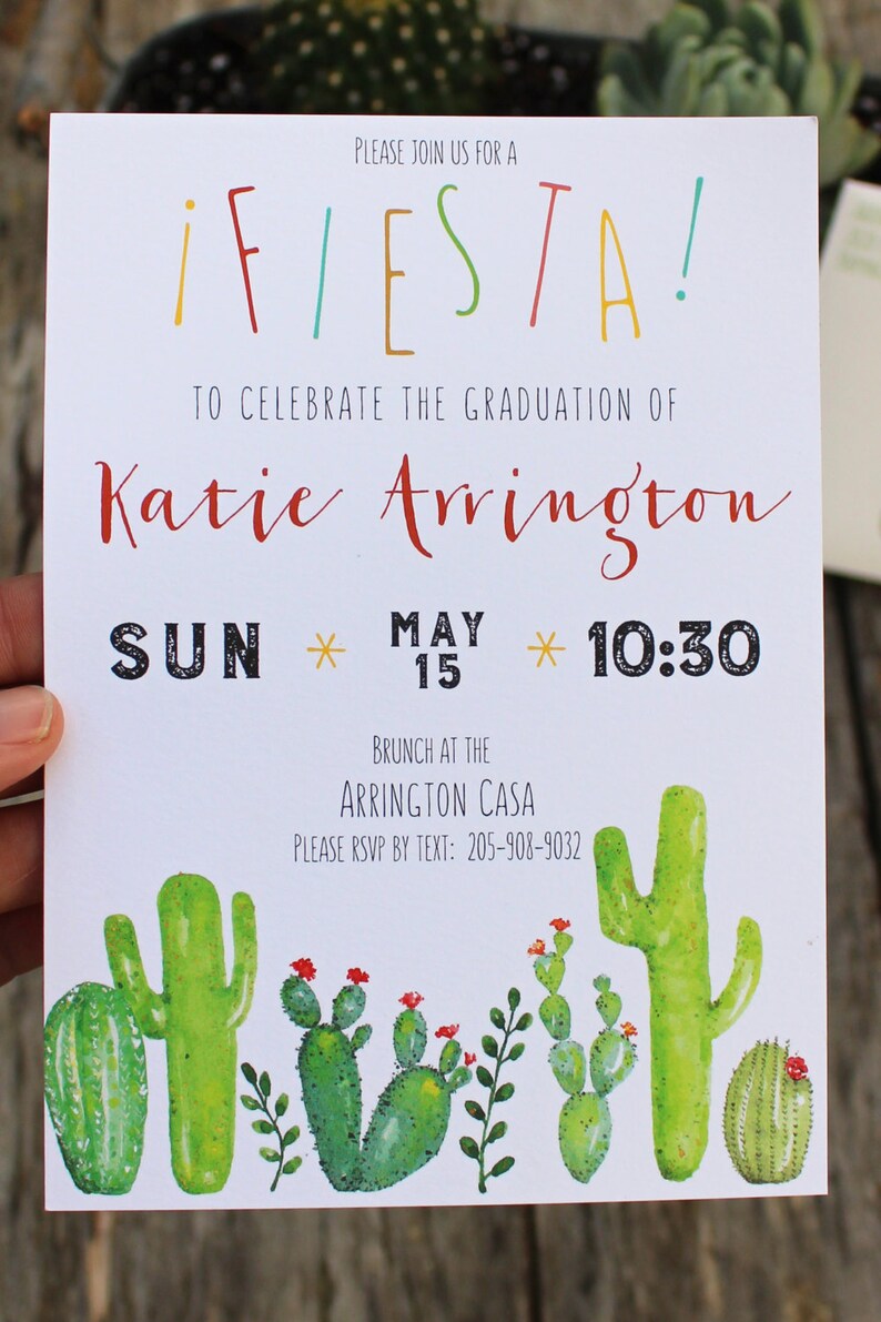 Cactus Invitation Watercolor Fiesta Invitation Succulents - Etsy