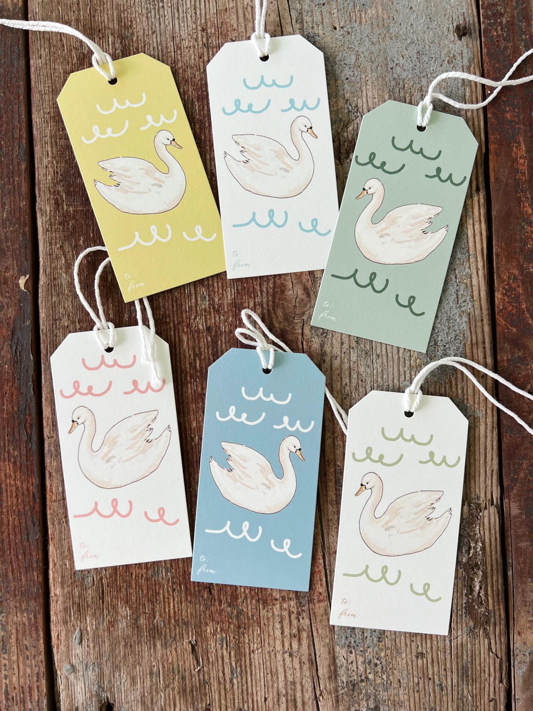 Watercolor Swan Gift Tag Set All Occasion Gift Wrapping Multi Color ...
