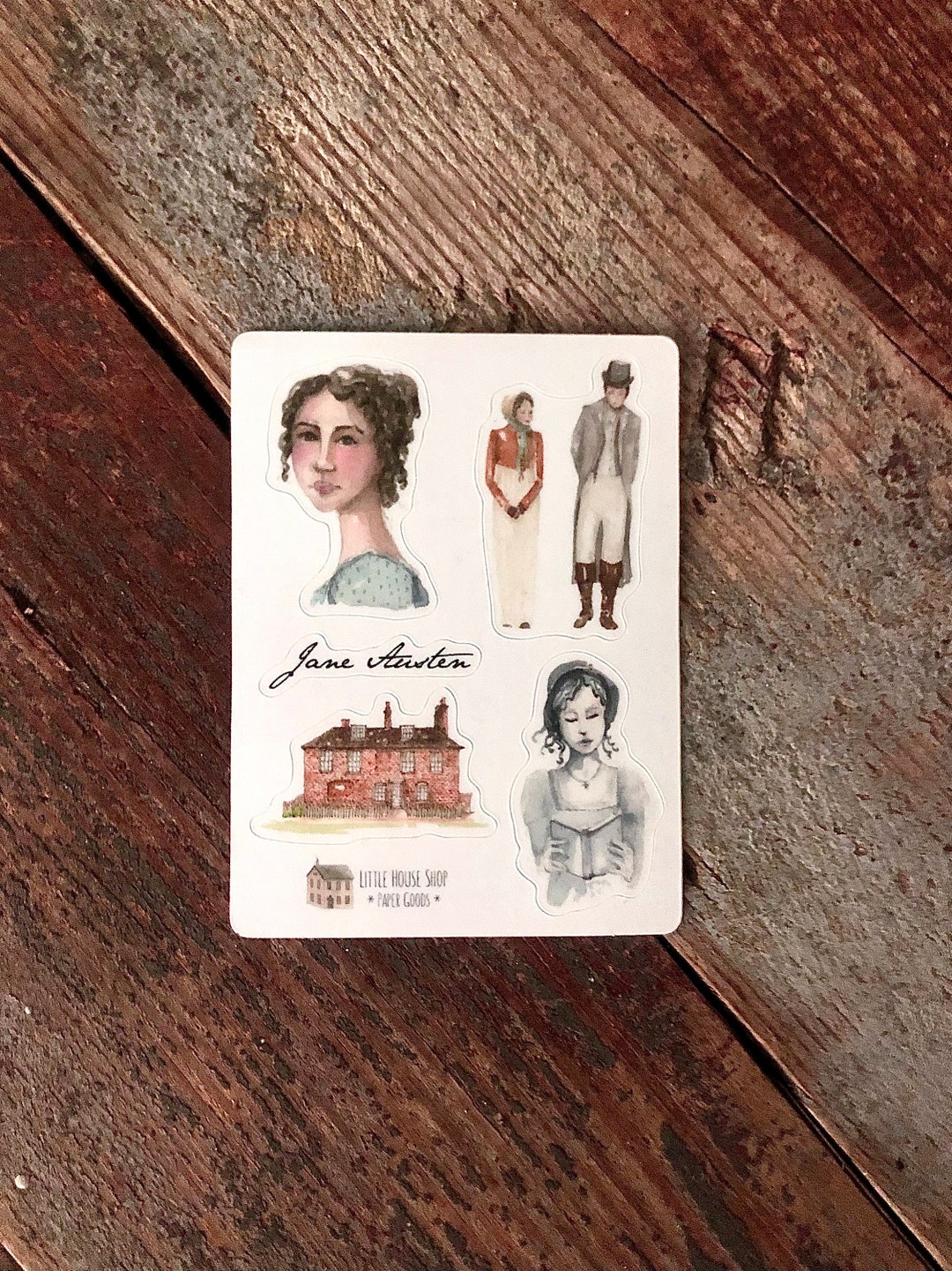 Jane Austen Stickers - Watercolor Illustrations Elizabeth Bennet and Mr ...