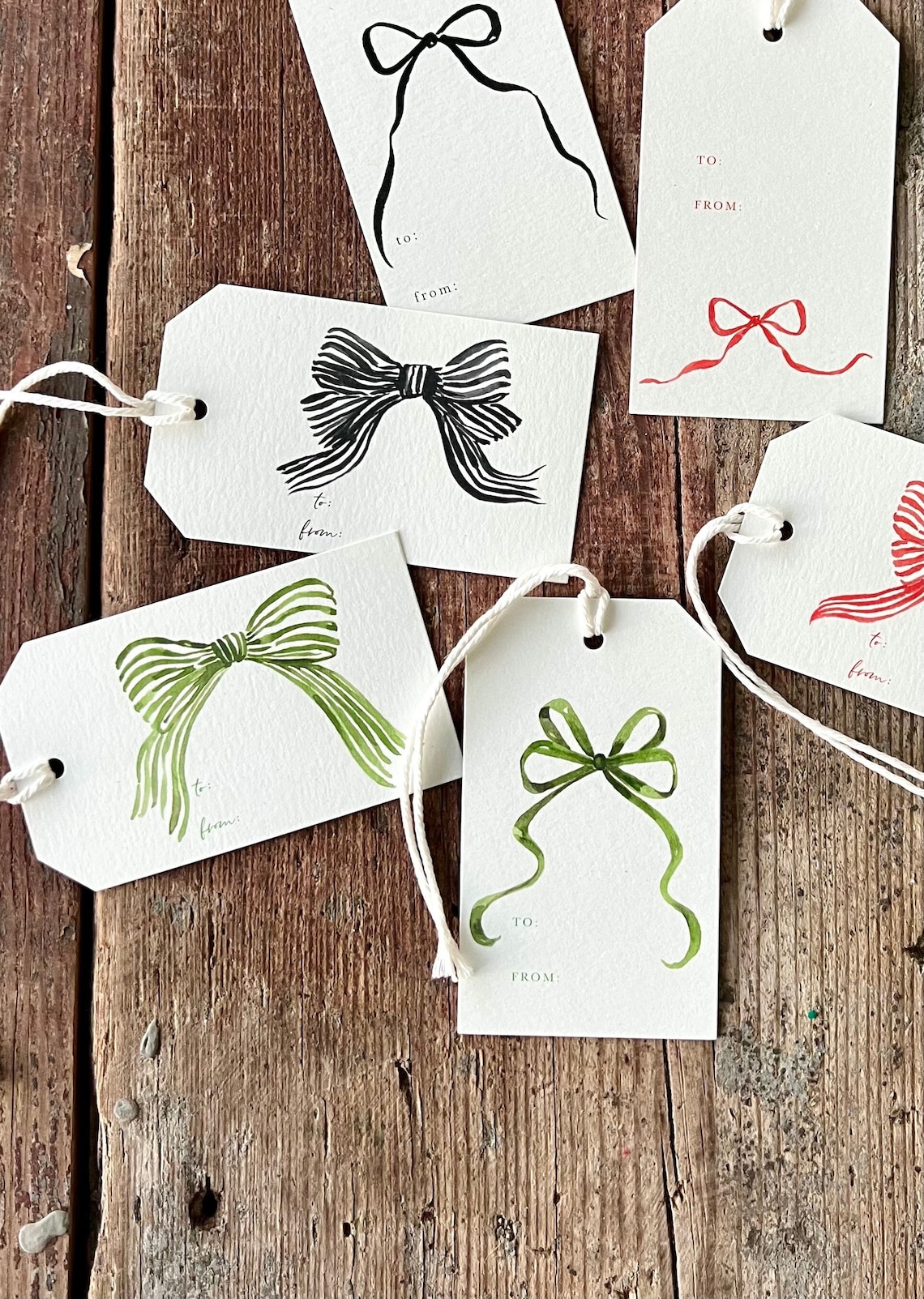 Watercolor Bow Christmas Gift Tags Set - Holiday Decor - Watercolor ...