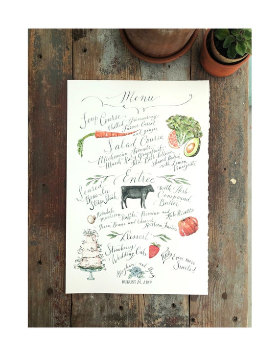 Made to Order Custom Menu Watercolor Illustration | Etsy