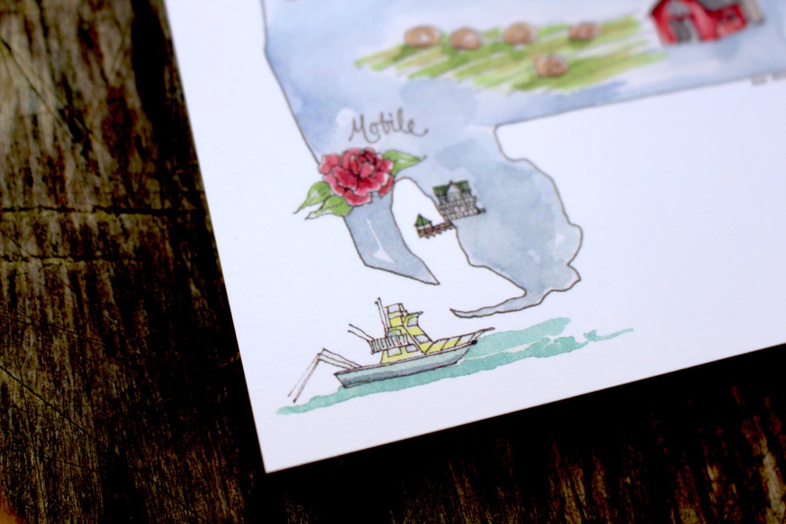 State of Alabama Print 7x7 Watercolor Print - Etsy