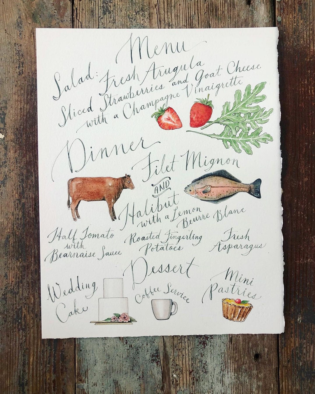 Custom Watercolor Wedding Menu Illustration With Calligraphy - Etsy