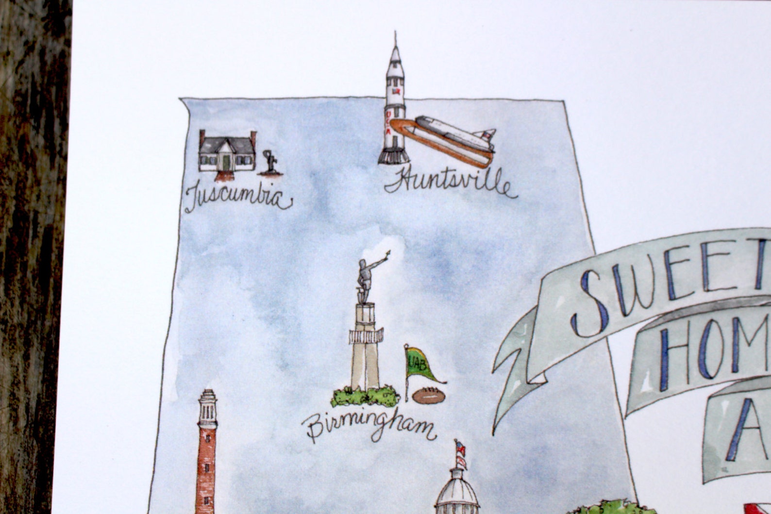 State of Alabama Print 7x7 Watercolor Print - Etsy