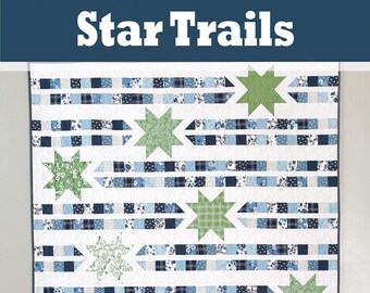 Star Trails From A Bright Corner Modern Star Quilt Pattern in 2 Sizes 50 X 67 and 60 X 75 Fat ...