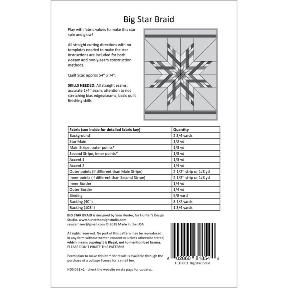 Big Star Braid Quilt Pattern by Sam Hunter of Hunter's - Etsy