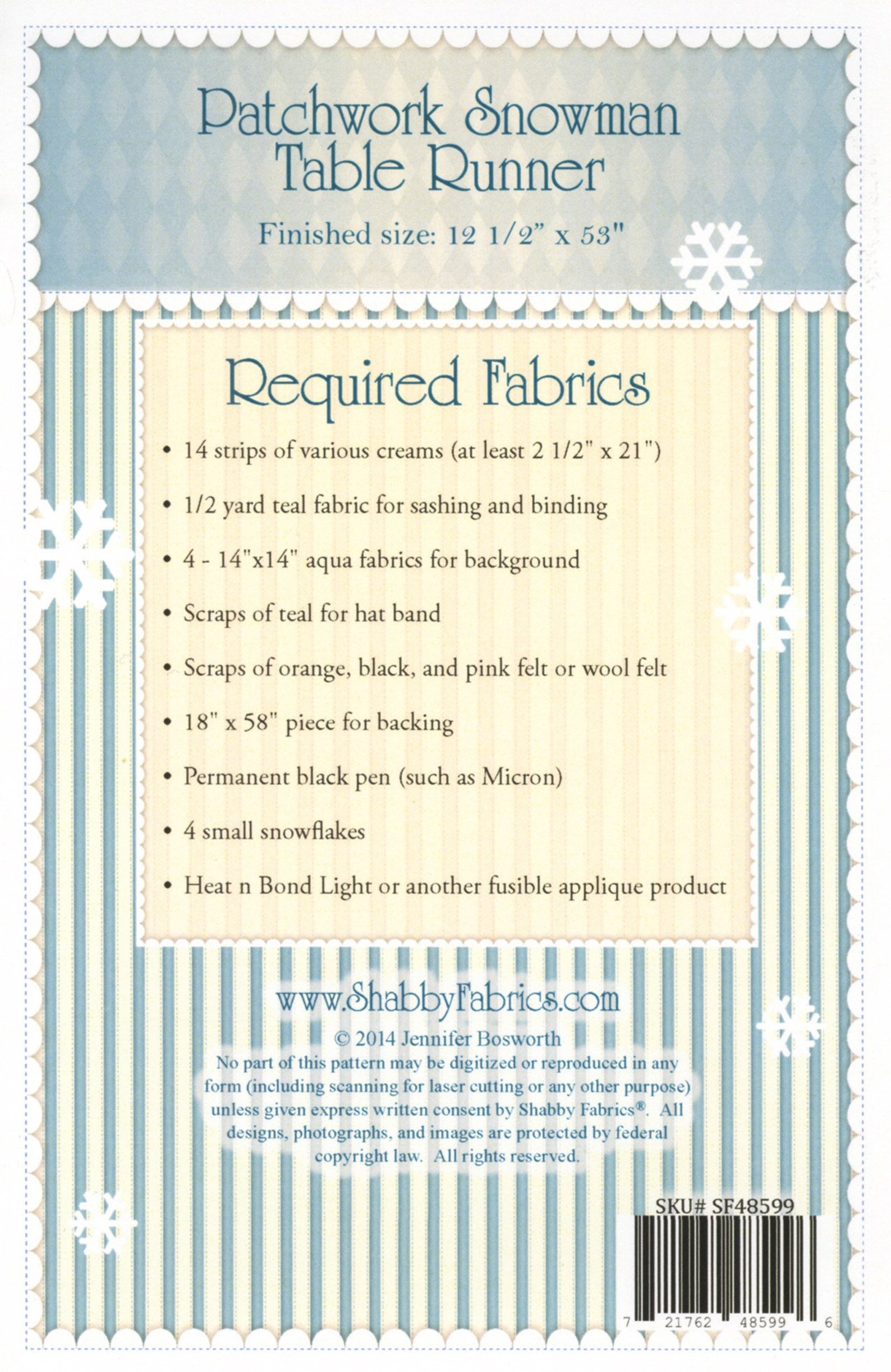 Patchwork Snowman Table Runner Pattern by Shabby Fabrics - Etsy