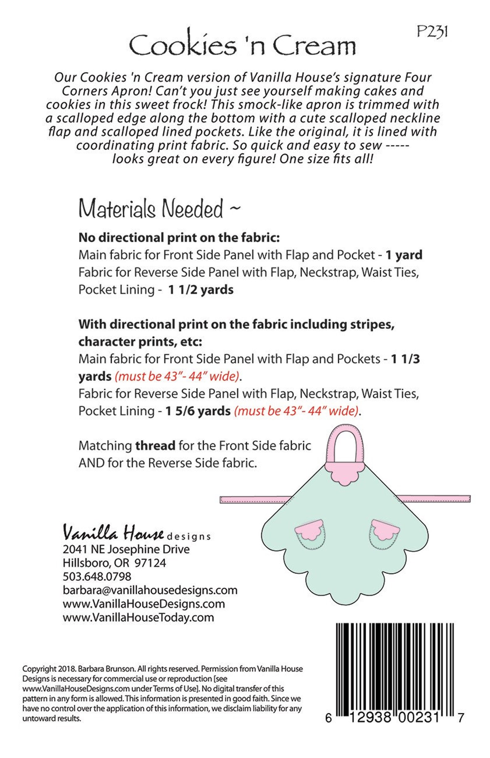 Cookies N Cream Apron Pattern From Vanilla House Designs | Etsy