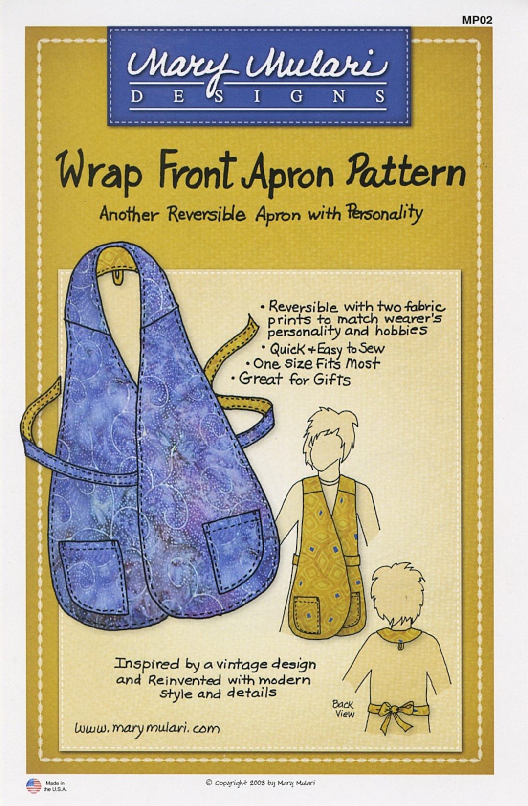 Wrap Front Apron Pattern, Reversible Apron Pattern by Mary Mulari, One ...