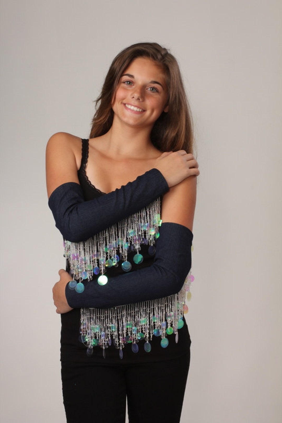 Fashion Arm Sleeves, Fringe Arm Band in Irridescent Sequin, Beads ...