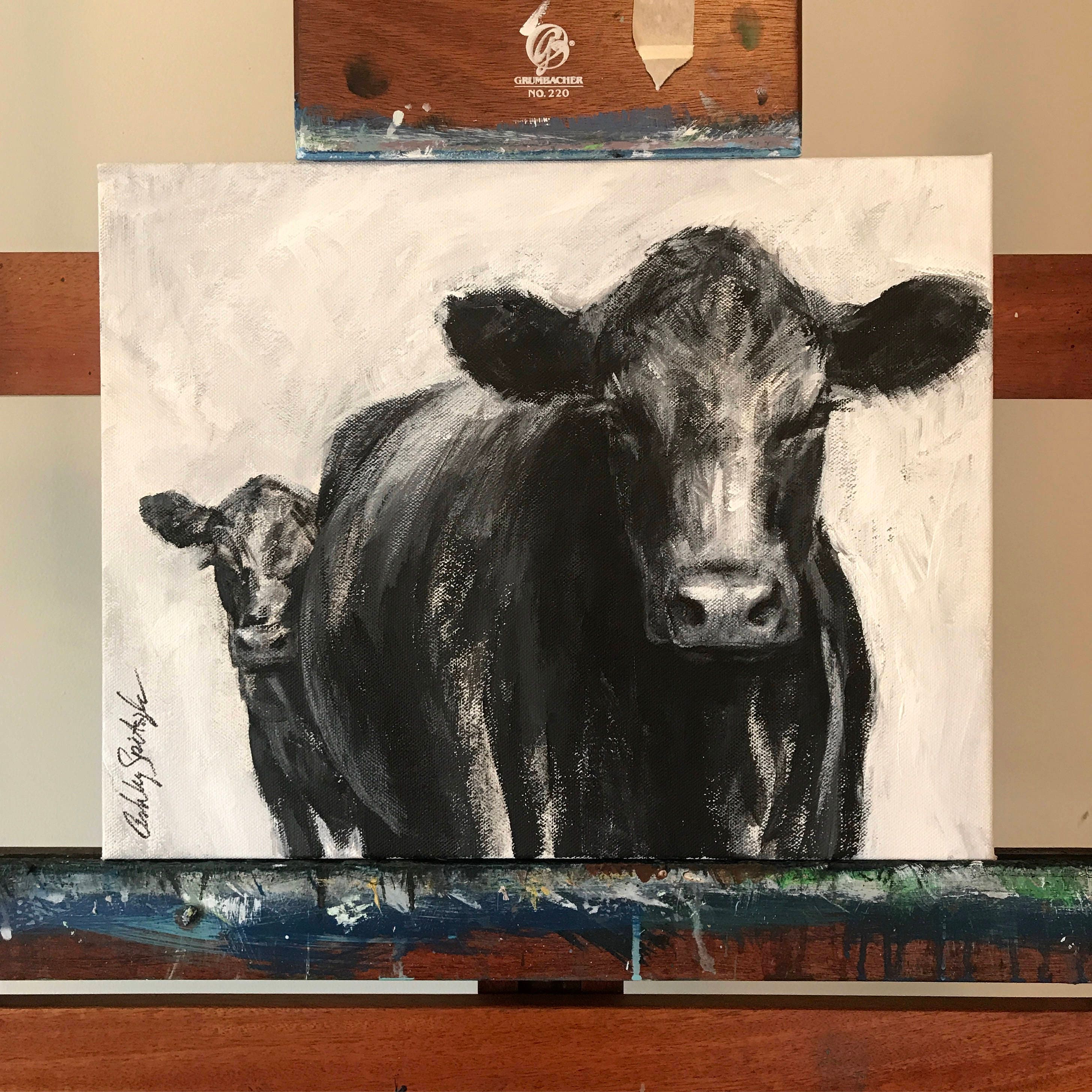 Mama and Baby Bull" Gicleé Prints on Canvas. - Etsy