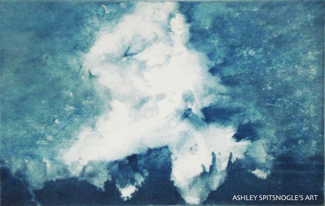 7.2"x12" Original Monoprint. "crashing Waves." (shipping Included in ...