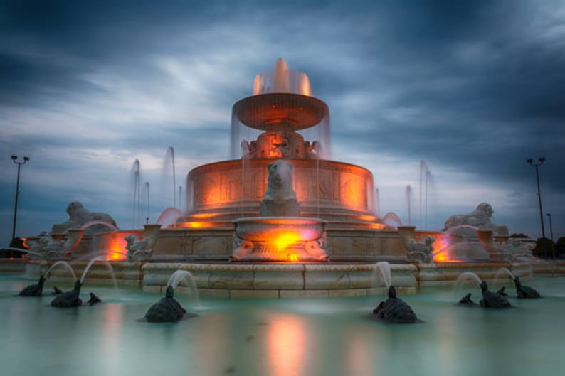 The Fountain Detroit Michigan, Belle Isle, Night, Clouds, Water, Fine ...