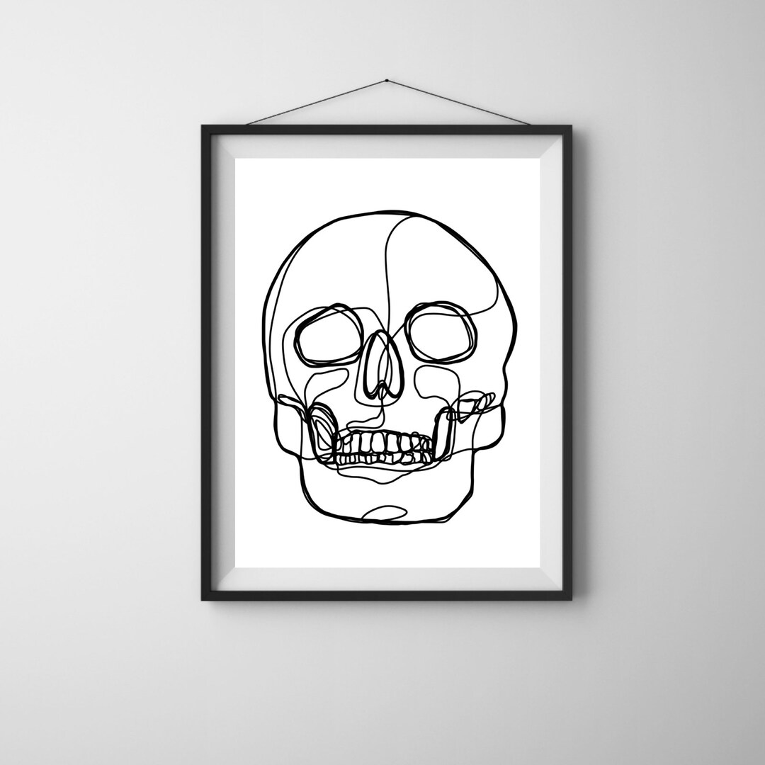 Single Line Skull Drawing Spooky Artwork Digital Print Wall - Etsy ...
