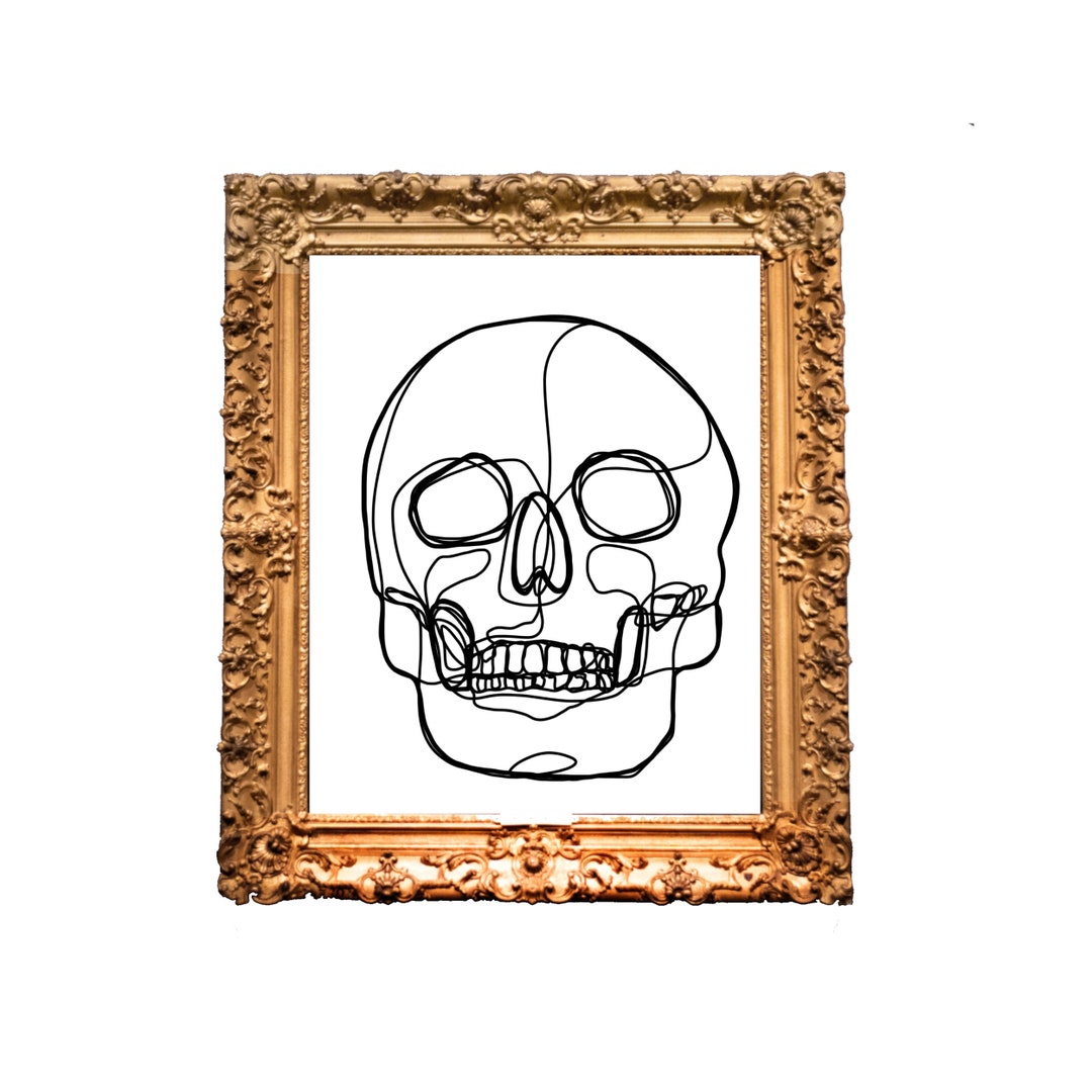Single Line Skull Drawing Spooky Artwork Digital Print Wall - Etsy