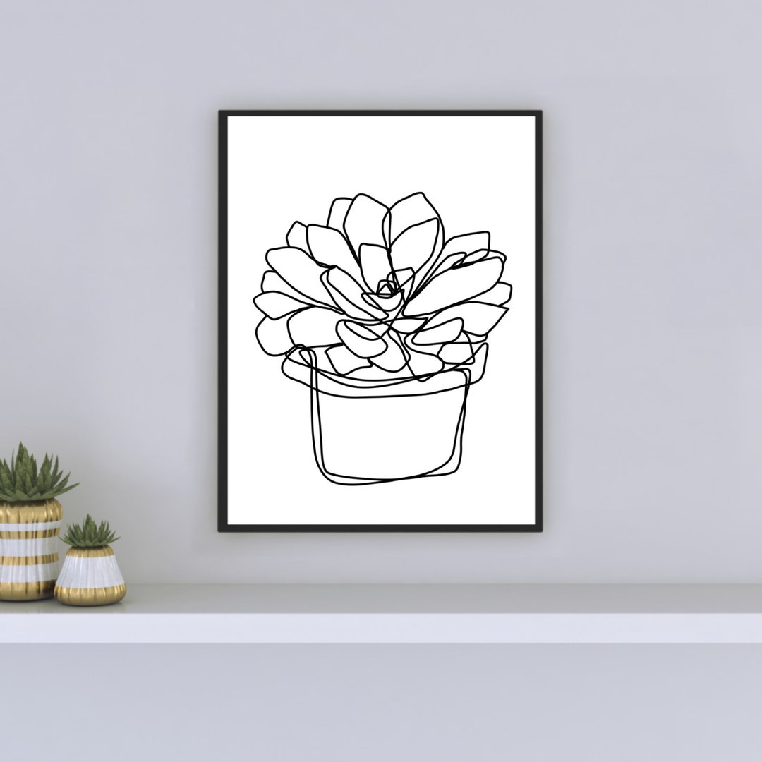 Succulent Line Art Digital Drawing Wall Art Minimalist - Etsy