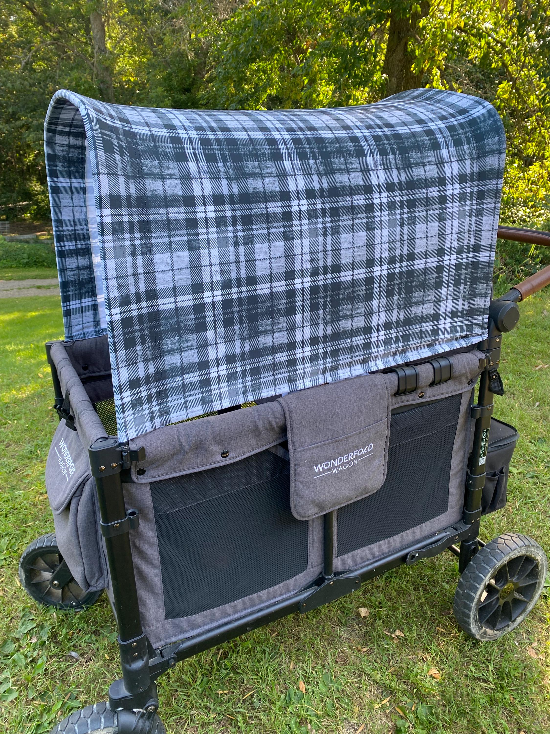 Wonderfold W4 Wagon Canopy, UV Protection, Black and Grey Plaid Canopy ...