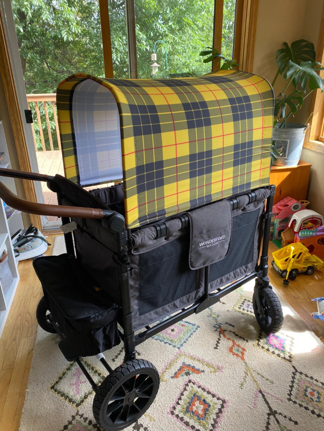 Yellow and Black Plaid Print Wonderfold W4 Wagon Canopy, UV Protection ...
