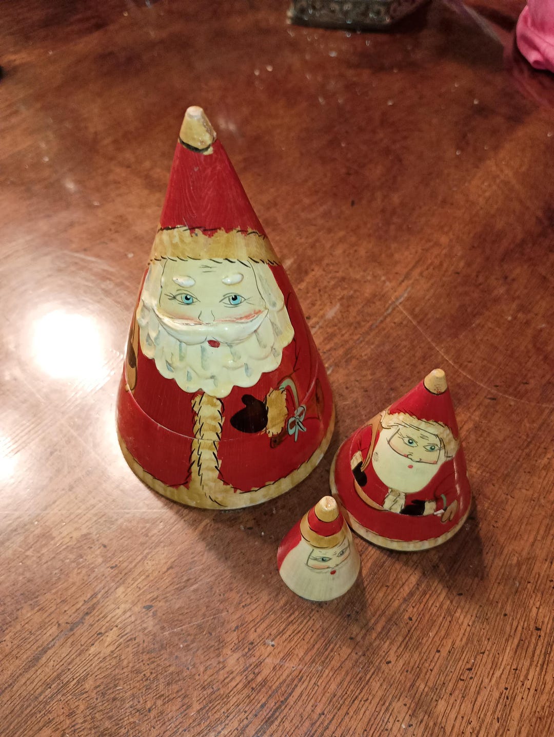 Set of Three Wooden Nesting Santa's - Etsy