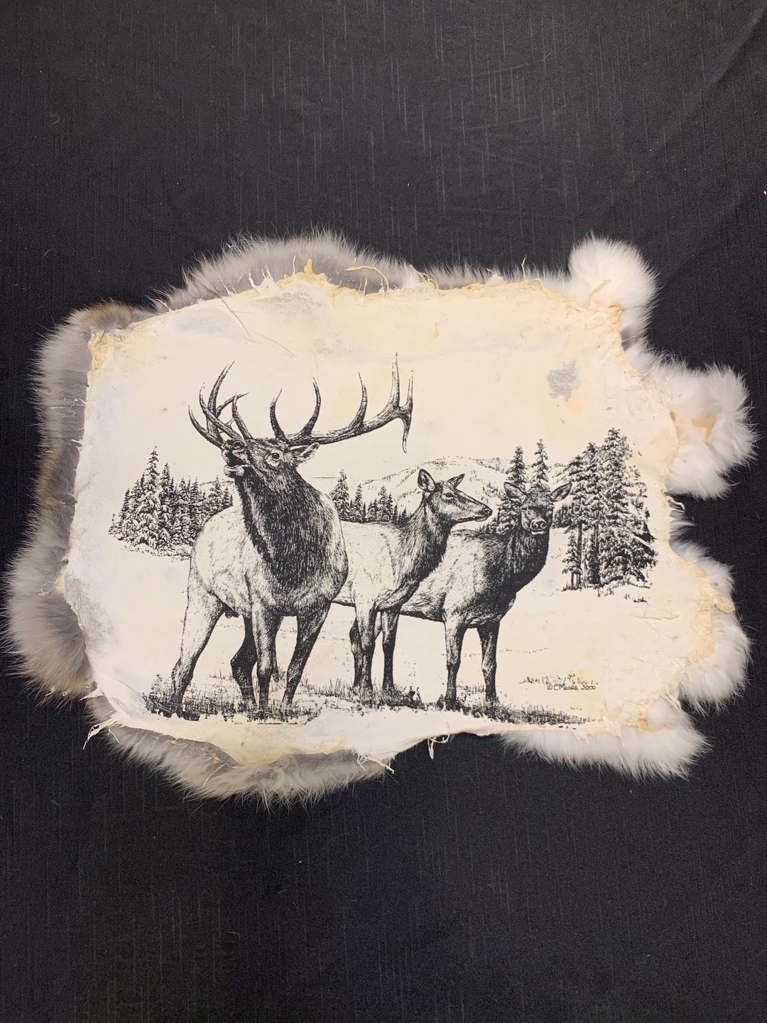 Rabbit Pelt With "elk" Image Screen Printed One Side. the Fur Side is ...