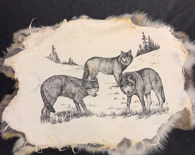 Rabbit Pelt Skin With "wolves” Image Screen Printed One Side. the Fur ...