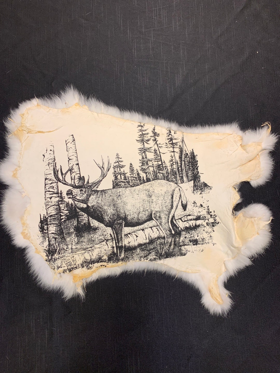 Screen Printed Rabbit Pelt With Deer Image - Etsy